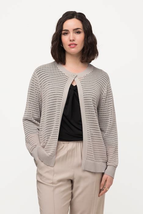 Open Knit Cardigan Sweater Grey Beige Ulla Popken