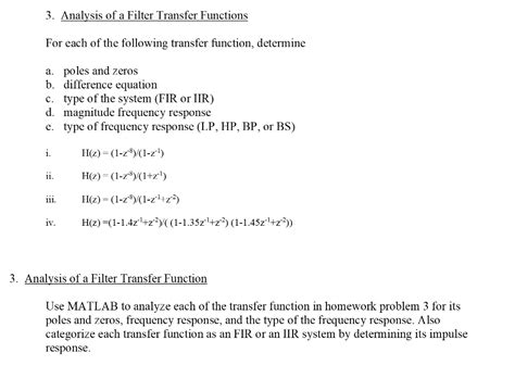 Analysis Of A Filter Transfer Functions For Each Chegg
