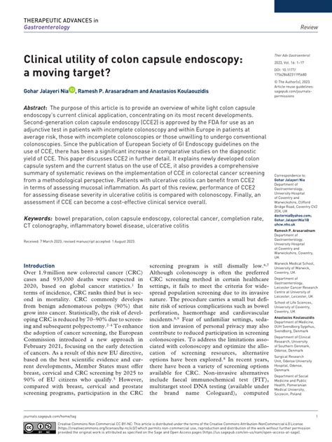 Pdf Clinical Utility Of Colon Capsule Endoscopy Cce A Moving Target