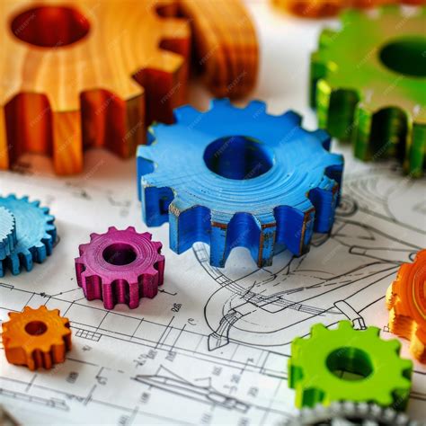 Premium Photo Colorful Gears On A Desk With Sketches Of Business Project Generative Ai