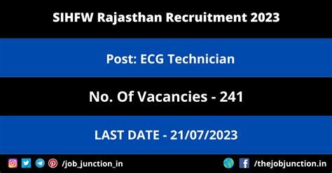 Sihfw Rajasthan Ecg Technician Recruitment 2023 Job Junction
