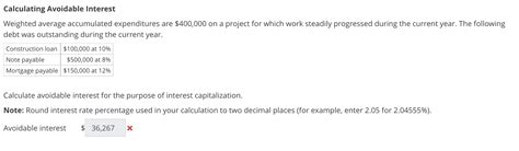 solved calculating avoidable interest weighted average