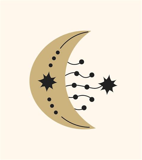 Media Luna Dorada En Estilo Boho Doodle Vector Premium