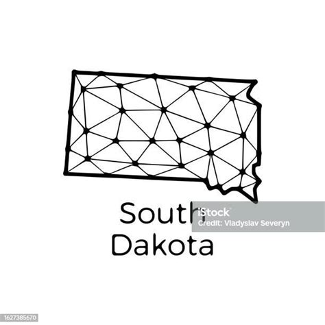 白い背景に線と点で作られたサウスダコタ州の地図多角形イラスト米国の州の低ポリデザイン つながりのベクターアート素材や画像を多数ご用意