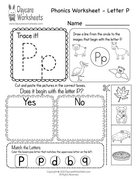 Free Beginning Sounds Letter P Phonics Worksheet For Preschool