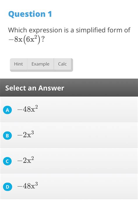 Solved Question 1 Which Expression Is A Simplified Form Of 8x 6x 2