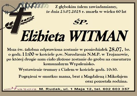 Śp Elżbieta Witman Nekrolog