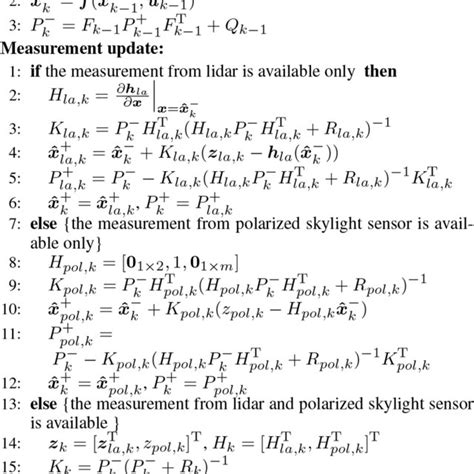 Algorithm 1 One Time Step Of Ekf With Multi‐sensors Measurement For