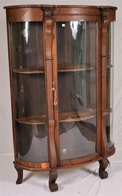 Oak Curved Glass China Cabinet