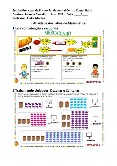 I Atividade avaliativa 4º ano portug matem e ciênc pdf PDF