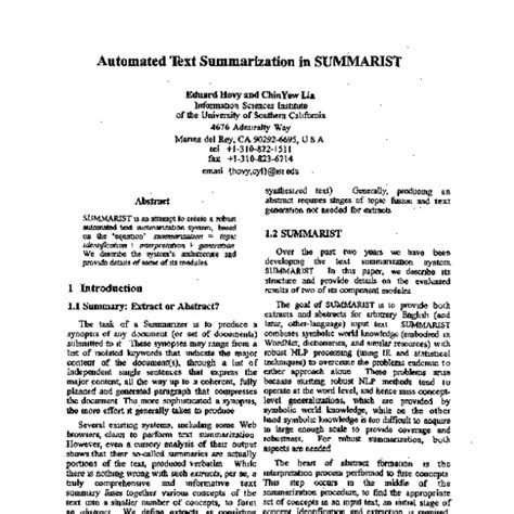 Automated Text Summarization In Summarist Acl Anthology