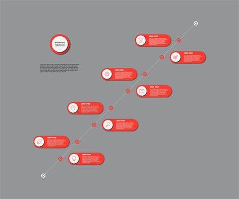Premium Vector Classic Diagonal Infographic Timeline Template With Eight Red Round Elements On