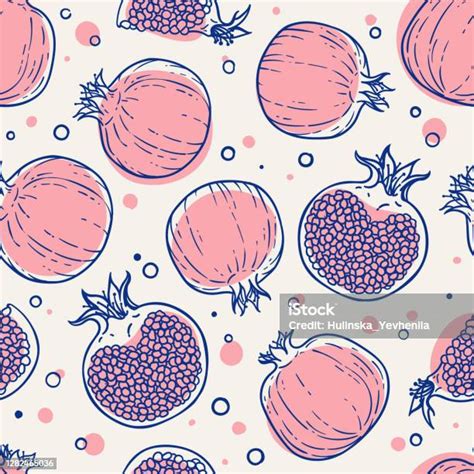 매끄러운 패턴 낙서 석류 건강한 채식 주의 자 음식 만화 만화는 윤곽과 함께 스타일을 낙서합니다 인사말 카드 포스터 패치 옷 인쇄 엠블럼 장식 장식 과일에 대한 스톡 벡터
