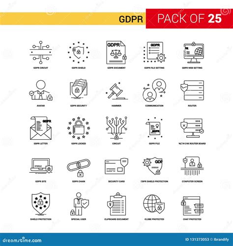Gdpr Black Line Icon 25 Business Outline Icon Set Stock Vector Illustration Of Protected