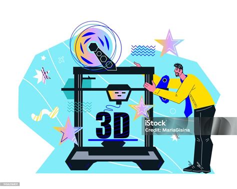 3d 프린터 서비스 배너 또는 포스터 만화 평면 벡터 그림이 격리되어 있습니다 3d 프린팅 필라멘트에 대한 스톡 벡터 아트 및