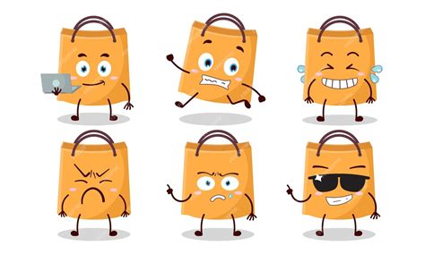 Premium Vector Funny Shopping Bag Cartoon Character With Many Pose