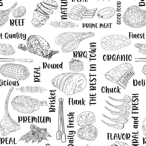 Meat Seamless Pattern Vector Premium Vector