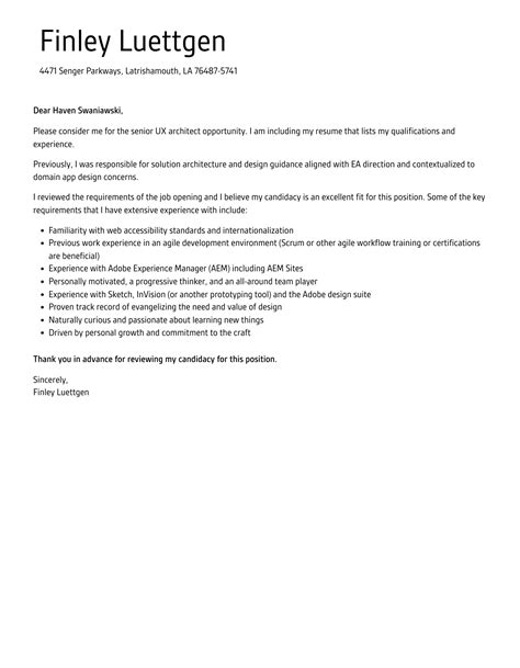 Senior UX Architect Cover Letter Velvet Jobs