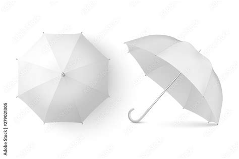 Vector 3d Realistic Render White Blank Umbrella Icon Set Closeup