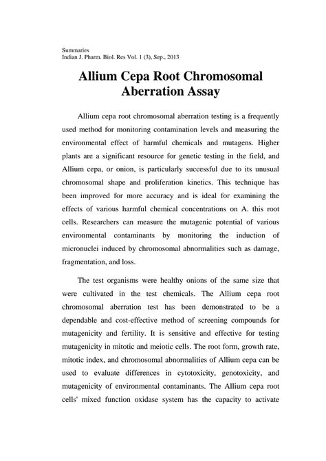Solution 01 Journal Summary Allium Cepa Root Chromosomal Aberration