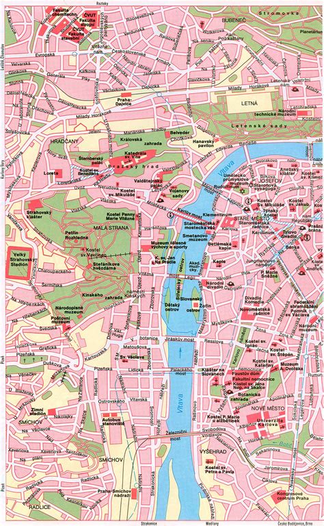 Чехия большая карта Праги Подробная карта Праги большой крупномасштабный план центра города
