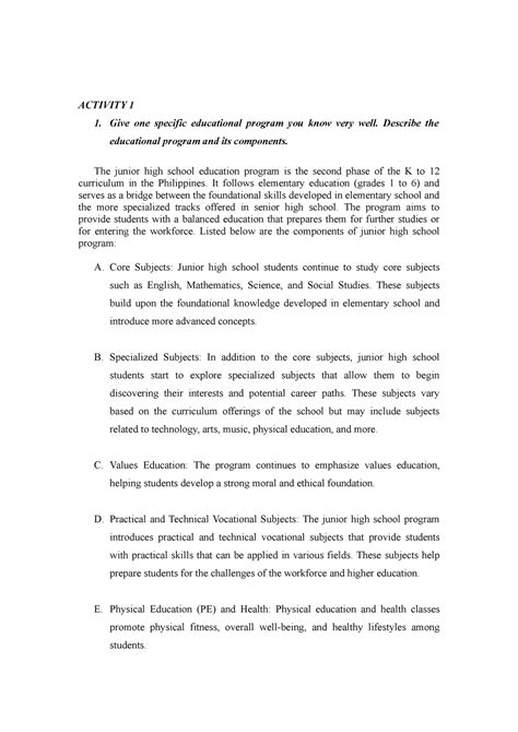 Activitiy 1 Notes Activity 1 Give One Specific Educational Program You Know Very Well