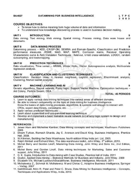 Data Mining For Business Intelligence Syllabus Pdf