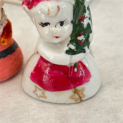 Lefton Holiday Vintage Porcelain Santas Elf Elves Figures Sleigh Mini Pixie Card Holder