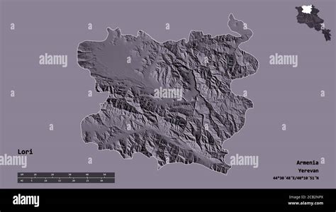 Shape Of Lori Province Of Armenia With Its Capital Isolated On Solid