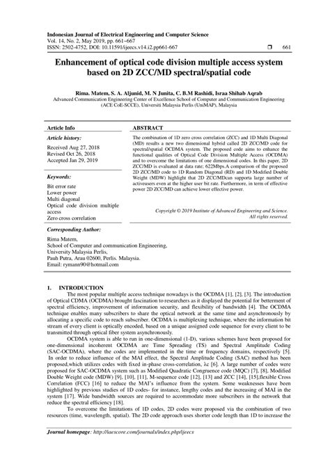 Pdf Photodetector Effects On The Performance Of 2d Spectralspatial Code In Ocdma System