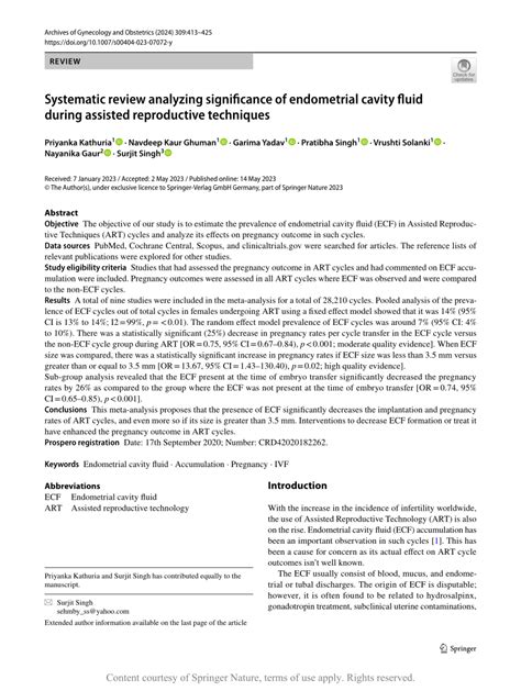 Systematic Review Analyzing Significance Of Endometrial Cavity Fluid