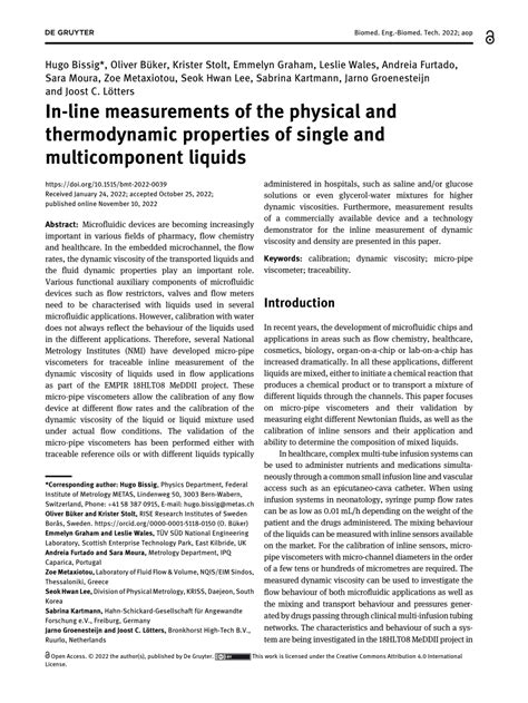 Pdf In Line Measurements Of The Physical And Thermodynamic Properties Of Single And