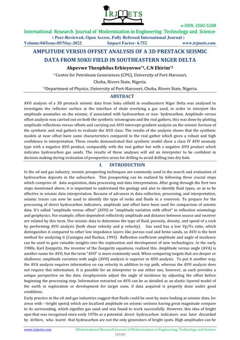 Pdf Amplitude Versus Offset Analysis Of A 3d Prestack Seismic Data From Soku Field In