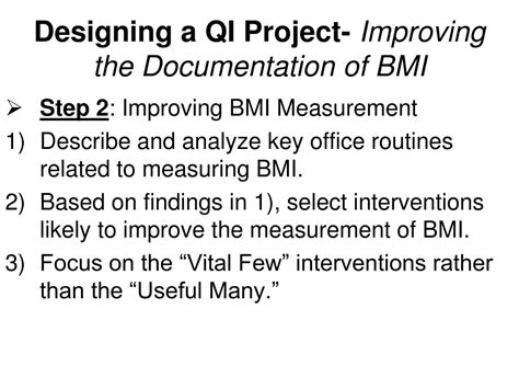 PPT Quality Improvement Project Documenting BMI PowerPoint Presentation ID
