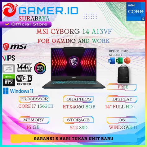 Promo Msi Cybrog 14 I7 13620h Rtx4060 8gb 16gb 512ssd W11 Ohs Fullhd
