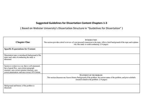 1 3 Guidance Dissertation Suggested Guidelines For Dissertation Content Chapters 1 Based