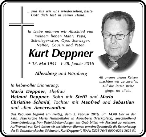 Traueranzeigen Von Kurt Deppner Trauer Nn De