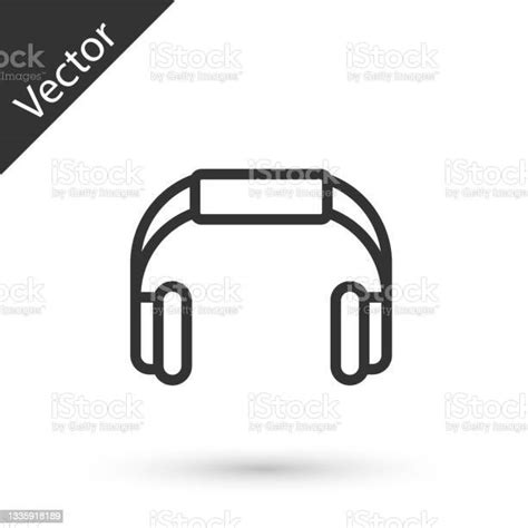 흰색 배경에 격리 된 회색 라인 헤드폰 아이콘 이어폰 음악 서비스 커뮤니케이션 및 운영자를 청취하기위한 개념 벡터 Dj에 대한 스톡 벡터 아트 및 기타 이미지 Istock