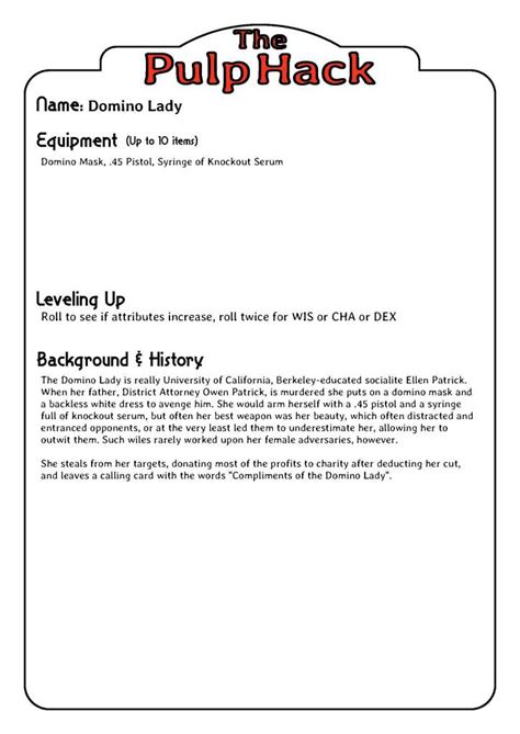 The Pulp Hack Mini Review And Custom Character Sheet Pulp Gamer