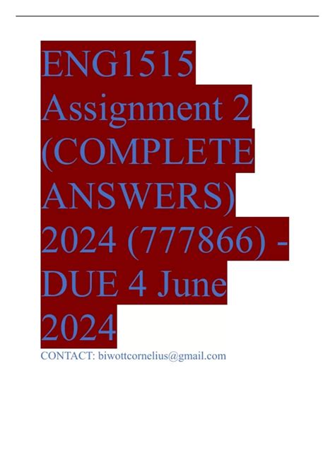 Eng1515 Assignment 2 Complete Answers 2024 777866 Due 4 June 2024