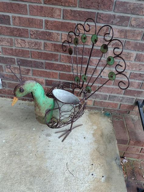 Metal Garden Art Peacock Planter