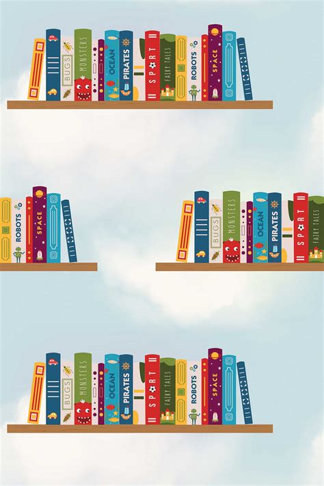 Colorful Cute Bookcase Peel And Stick Wallpaper Or Non Pasted