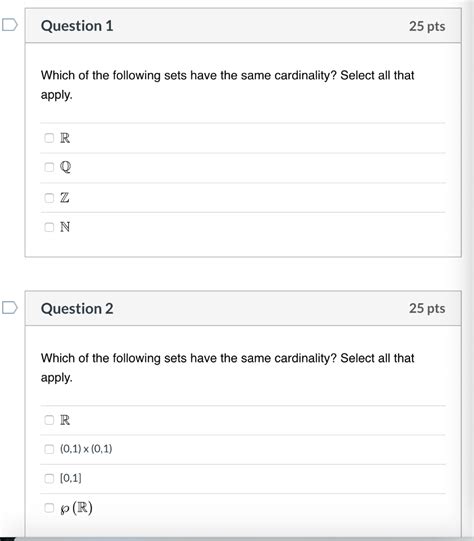solved question 1 25 pts which of the following sets have