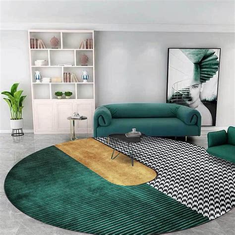 Green Living Room Rug Modernism Houndstooth Pattern Rug Polyester