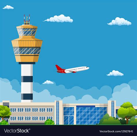 Airport Terminal With Control Tower Royalty Free Vector
