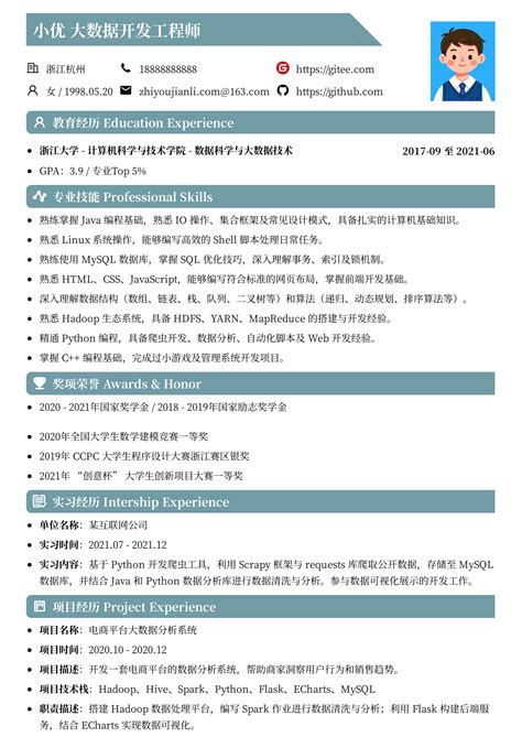 应届大数据开发工程师简历模版【免费下载】 职优简历