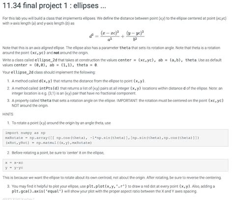 Solved 1134 Final Project 1 Ellipses For This Lab You