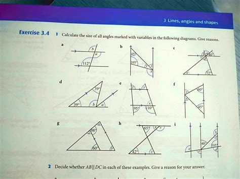 solved calculate the size of all angles marked with variables in the