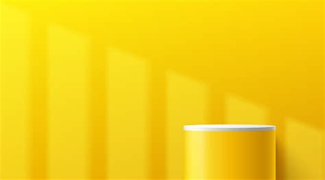 추상흰색과 노란색 실린더 플랫폼 연단 창 조명 밝은 노란색 최소 벽 장면 제품 디스플레이 프레젠테이션을 위한 벡터 렌더링 3d