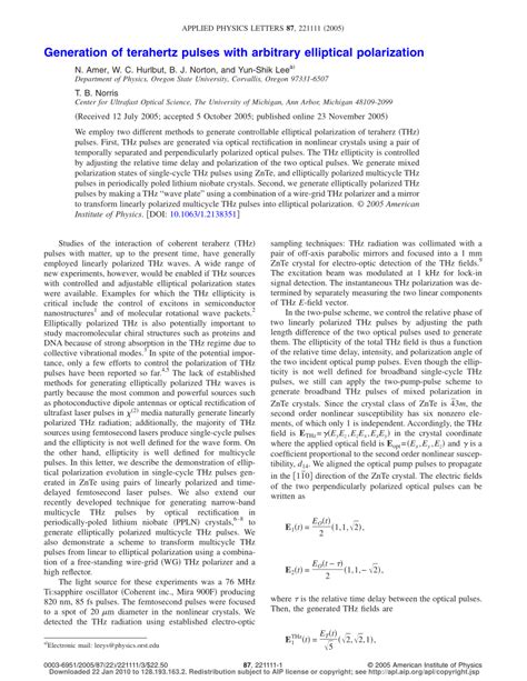 Pdf Generation Of Terahertz Pulses With Arbitrary Elliptical Polarization